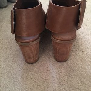 Shoes | Open Toe Open Back Tan Booties | Poshmark